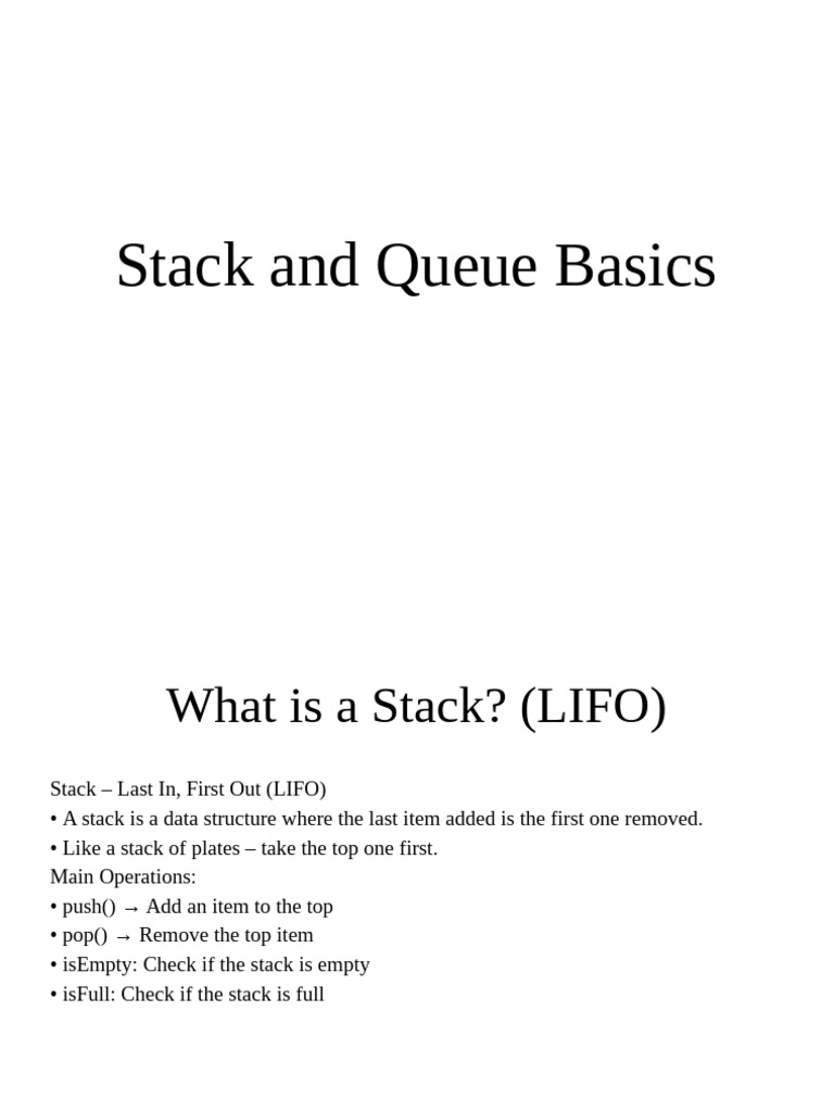 Stack and Queue Basics | PDF | Queue (Abstract Data Type) | Computer Programming