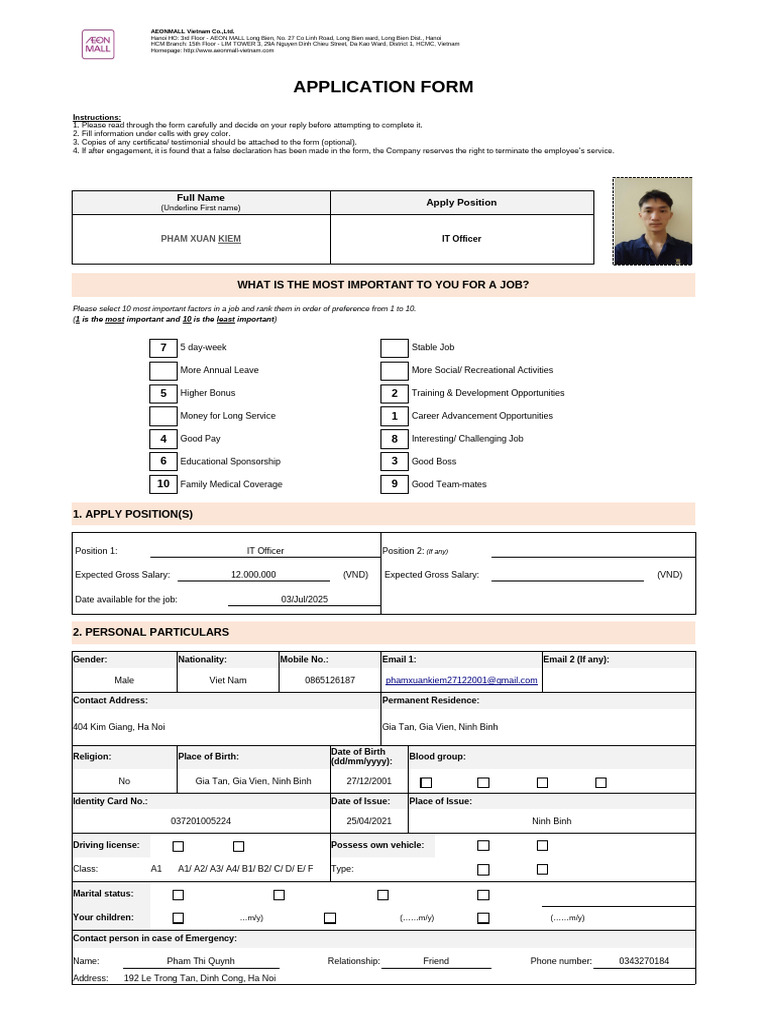 IT Officer Application Form | PDF | Hanoi | Ho Chi Minh City