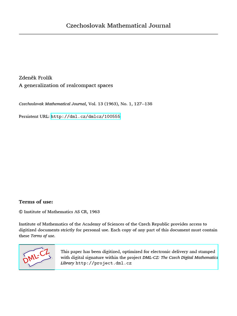 A Generalization of Realcompact Spaces | PDF | Compact Space ...
