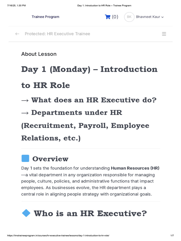 Introduction to HR Executive Role | PDF | Employment | Human Resources