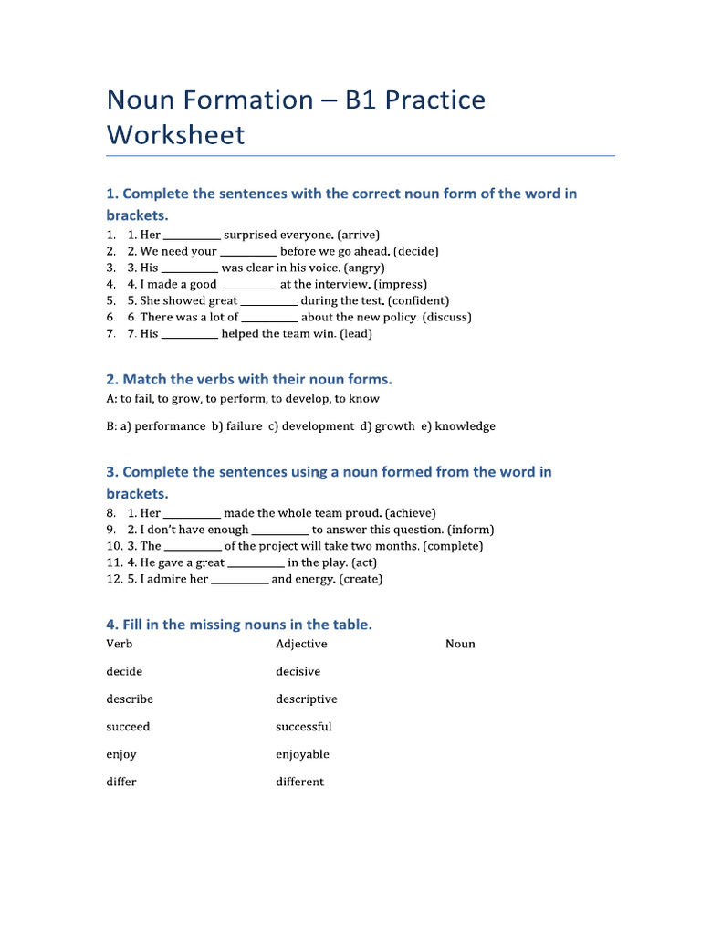 Noun Formation b1 | PDF