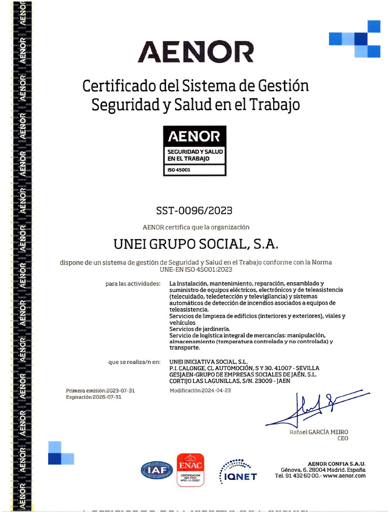 Iso 45001 2023 SST 0096 2023 31 07 2026 | PDF