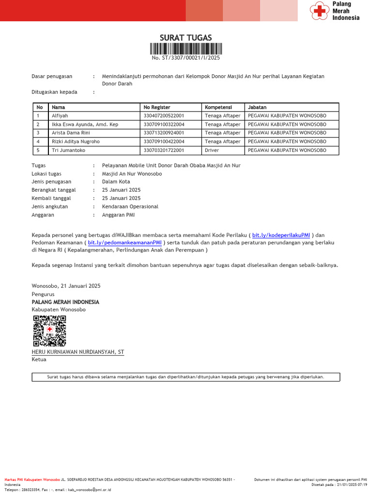 Surat Tugas Donor Darah PMI Wonosobo | PDF