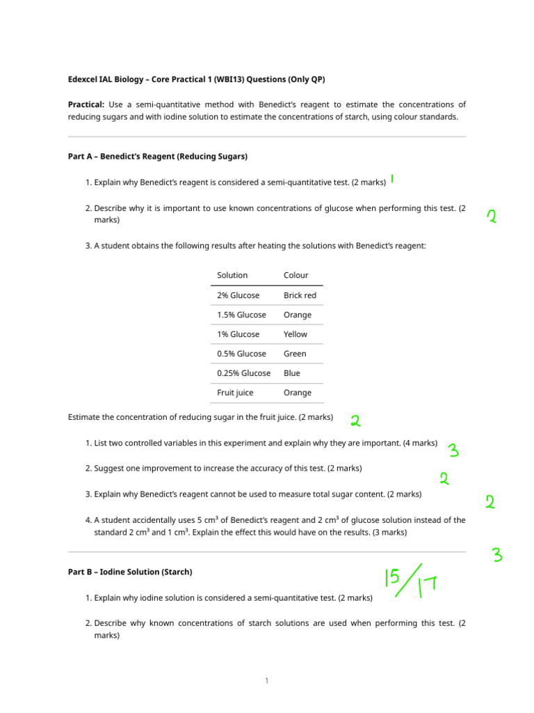 Edexcel IAL Biology Practical: Sugar Tests | PDF | Starch | Glucose