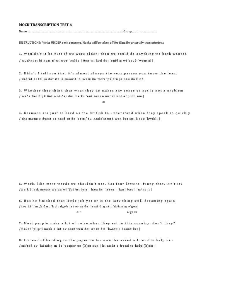 6 Mock Transcription Test-1 | PDF