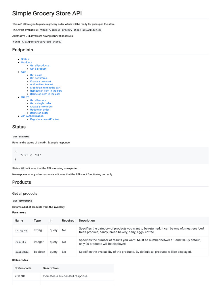 Simple Grocery Store API Overview | PDF | Parameter (Computer ...