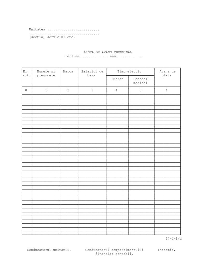 Lista de Avans Chenzinal | PDF
