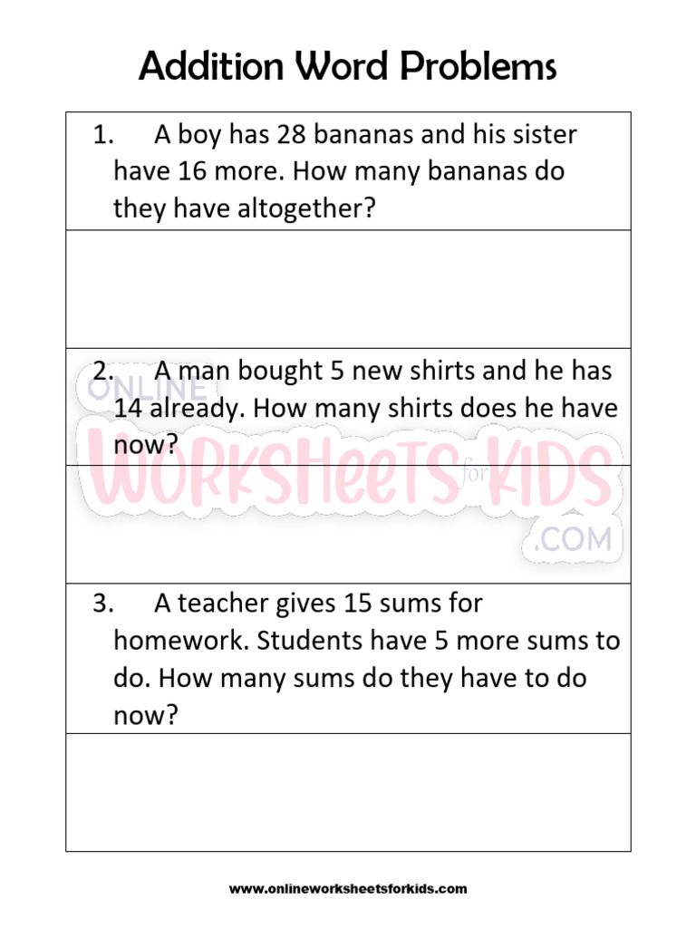 Addition Word Problems Worksheets Grade 1-9 | PDF