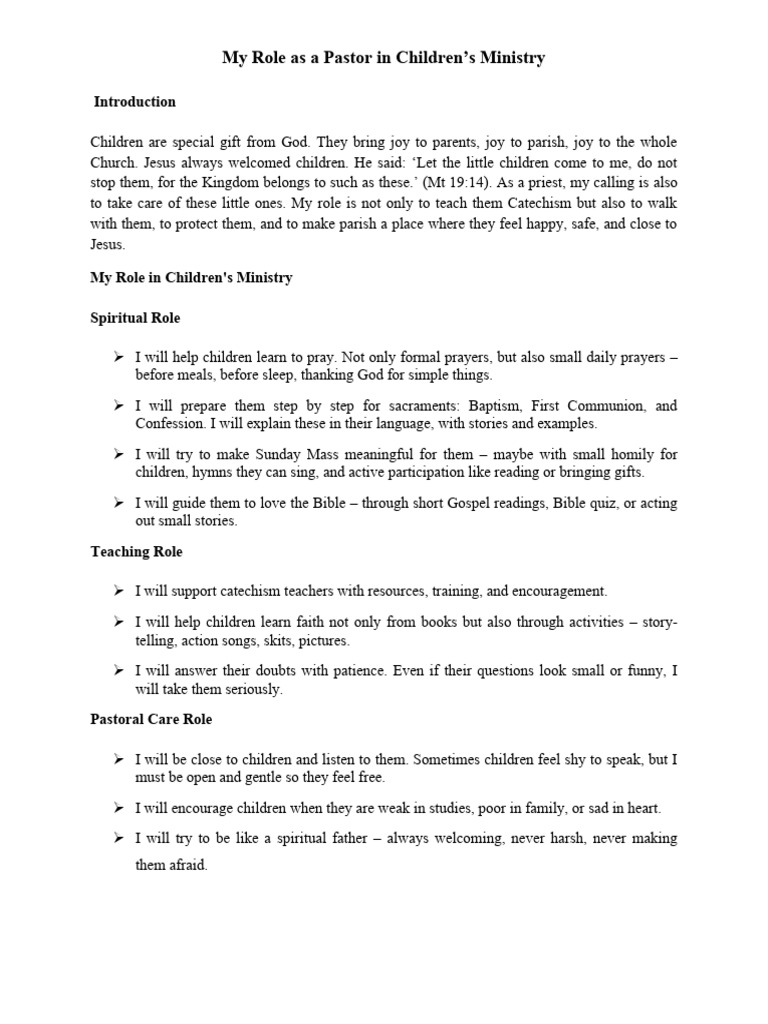 Pastor's Role in Children's Ministry | PDF | Confession (Religion ...