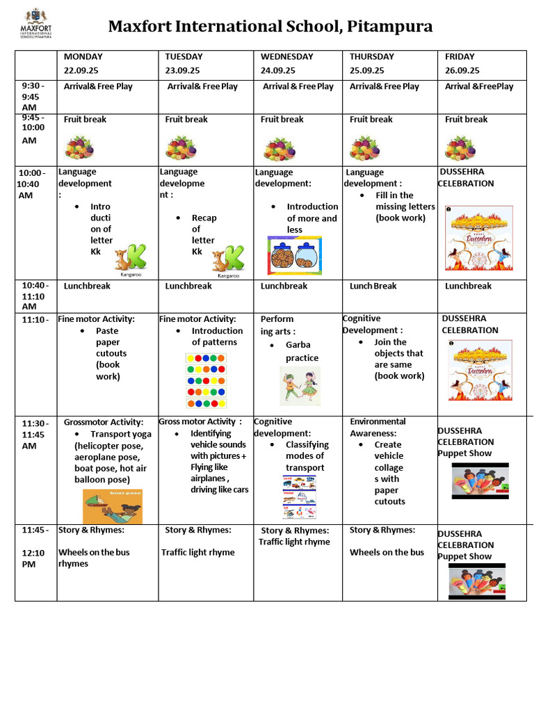 Weekly Schedule for Maxfort School Activities | PDF | Vehicles | Transport