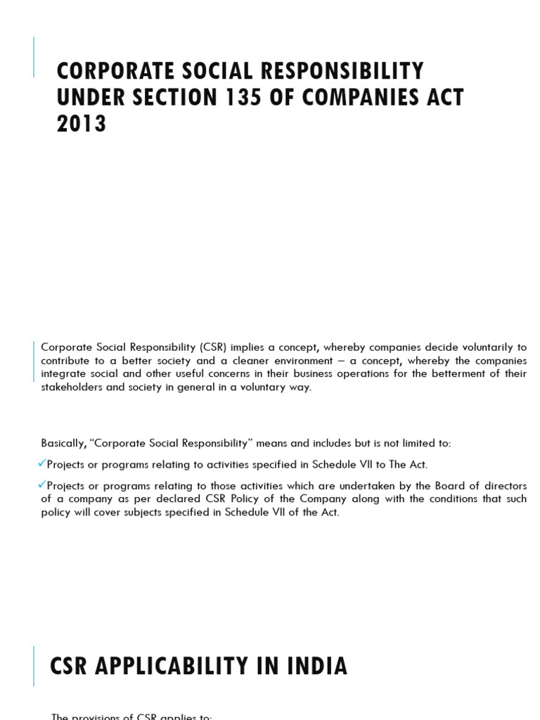 CSR Guidelines under Companies Act 2013 | PDF | Corporate Social ...