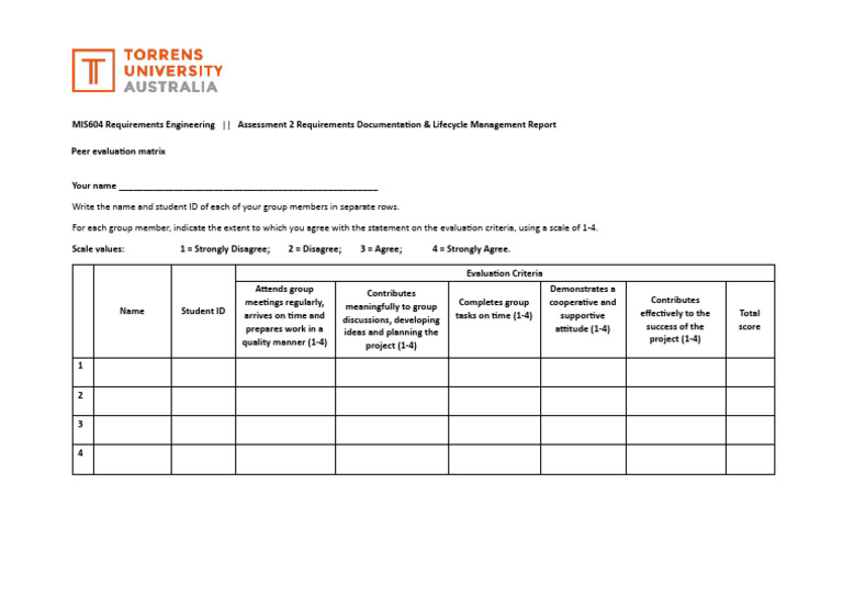 Peer Evaluation Matrix for Group Projects | PDF