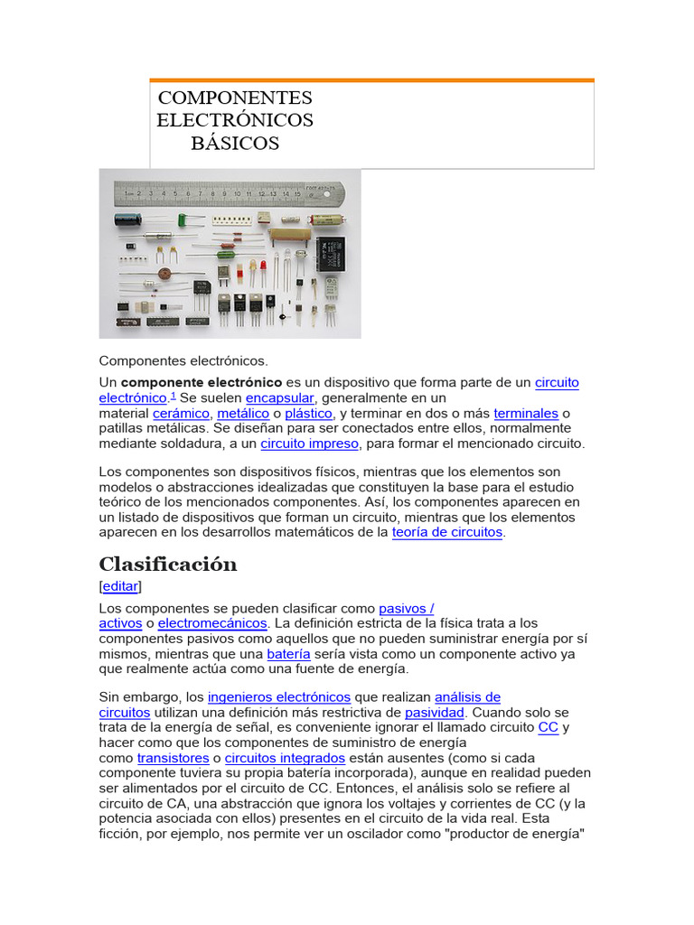COMPONENTES ELECTRÓNICOS CONCEPTOS BÁSICOS | PDF | Componente ...