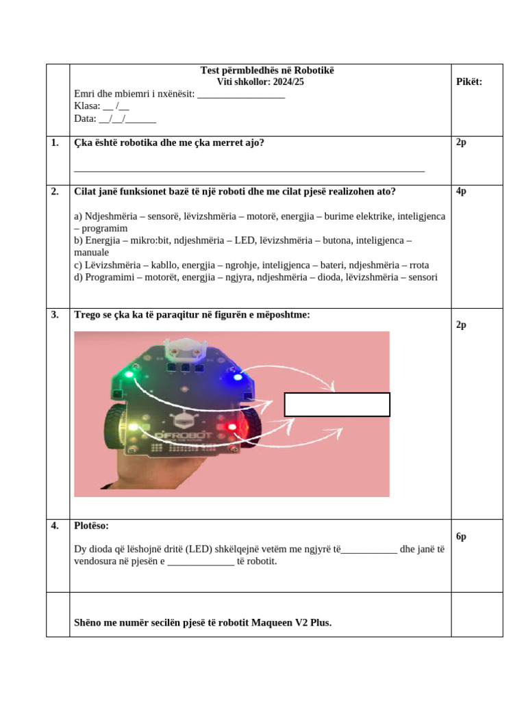 Testi Robotike 2025 | PDF