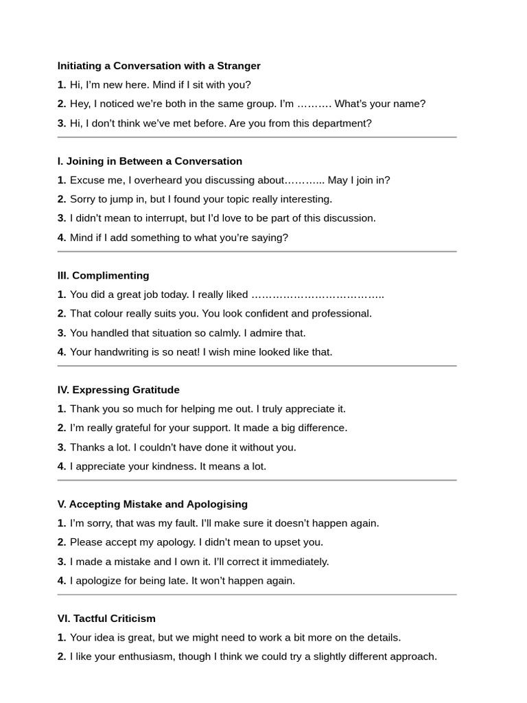 Social Etiquette - Dialogue Sheet | PDF