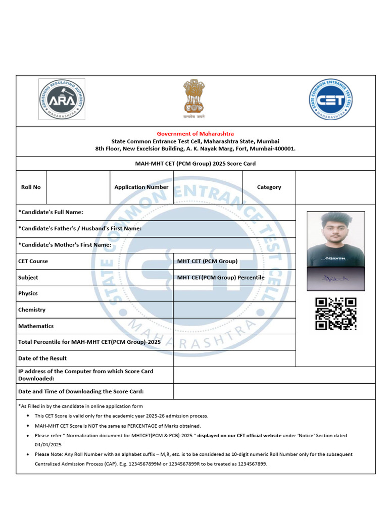 MHT CET Marksheet | PDF