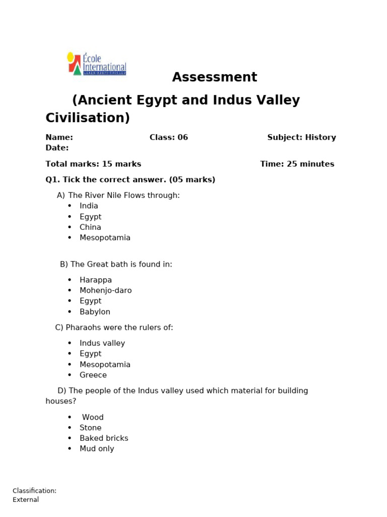 Ancient Egypt vs Indus Valley Assessment | PDF | Ancient Egypt ...