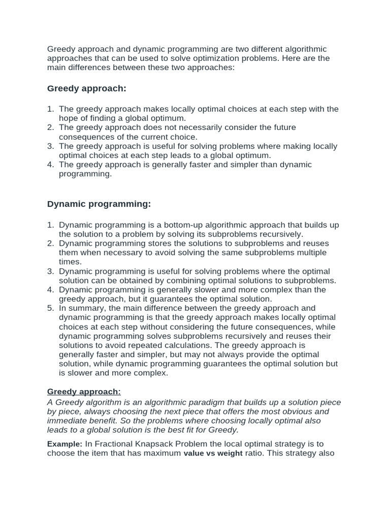 Differnce Between Greedy and Dynamic | PDF | Dynamic Programming | Mathematical Optimization