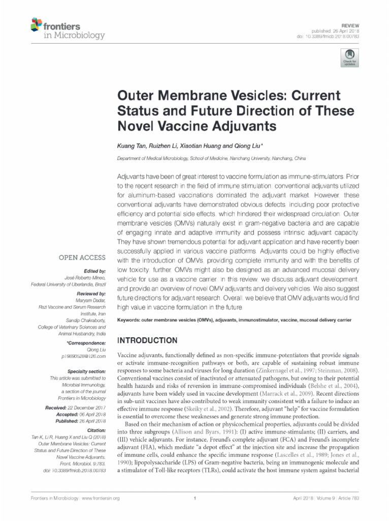Vaccins. OMV. Outer Membrane Vesicles Current Status and Future ...
