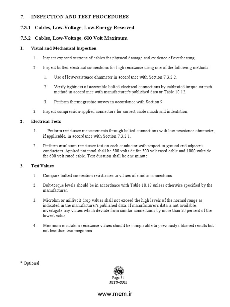 Cable Inspection and Testing Procedures | PDF | Screw | Cable