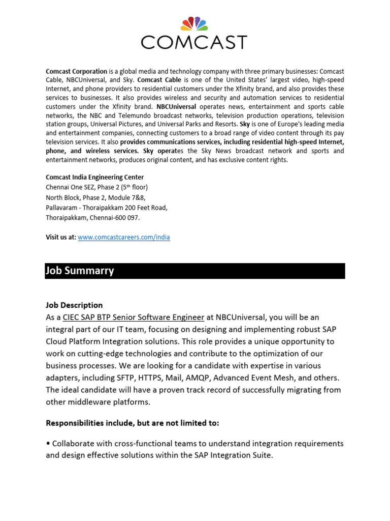 CIEC SAP BTP - Software Engineer Updated Version | PDF | Comcast | Nbc Universal