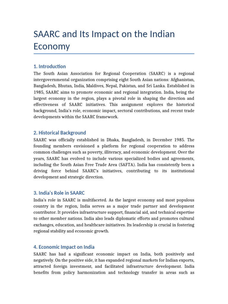 SAARC Impact On Indian Economy Expanded | PDF | Economies ...