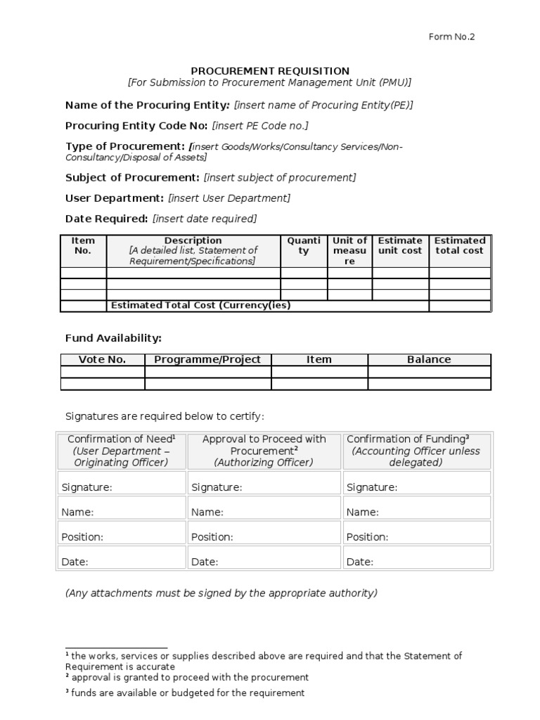 Procurement Requisition Form No. 2 | PDF
