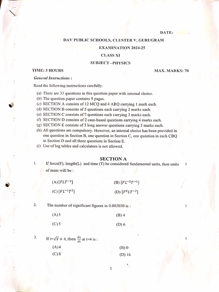Physics Mid Term 2024 25 | PDF