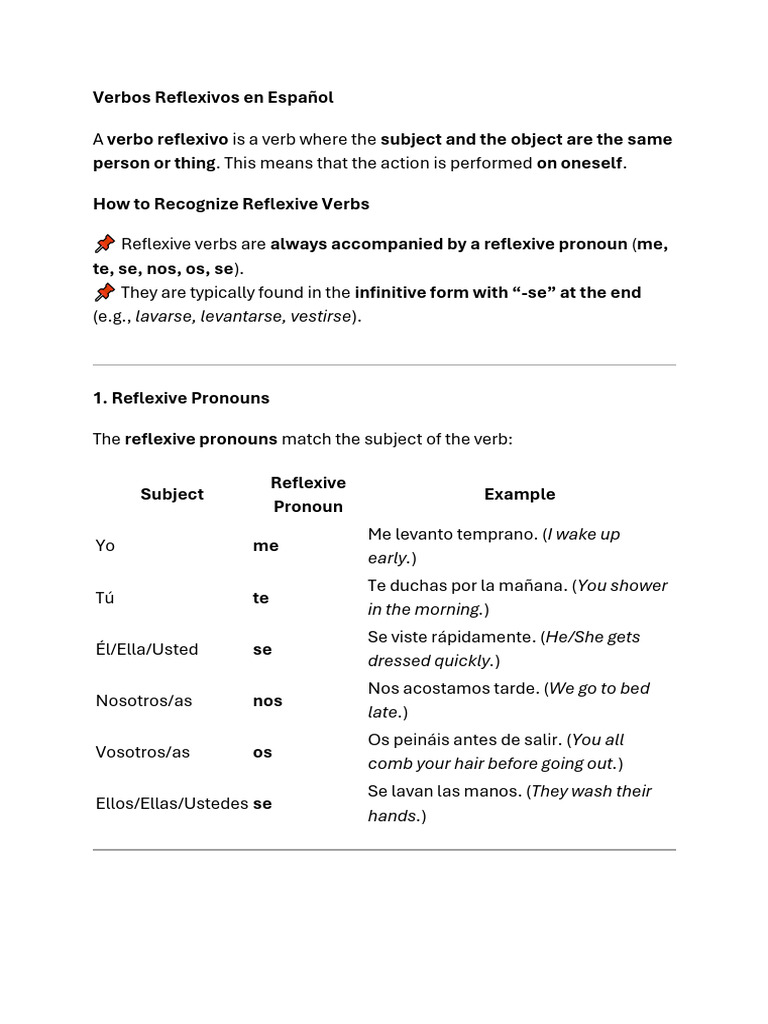 Understanding Spanish Reflexive Verbs | PDF | Syntactic Relationships ...