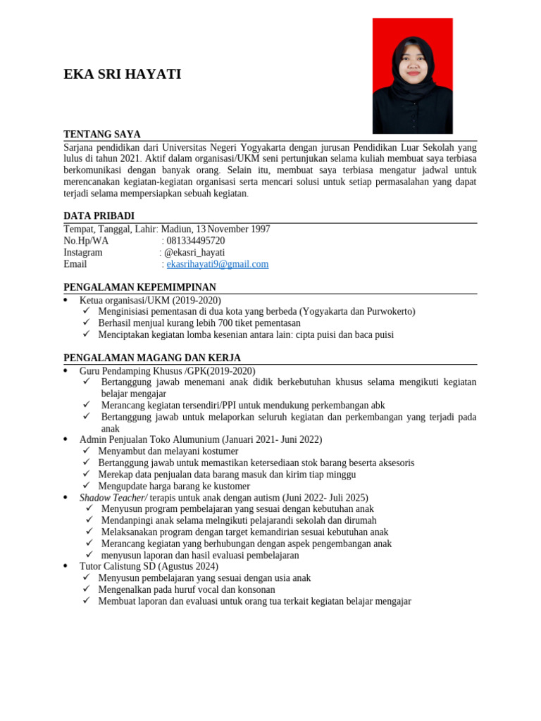 CV - Eka Sri Hayati | PDF