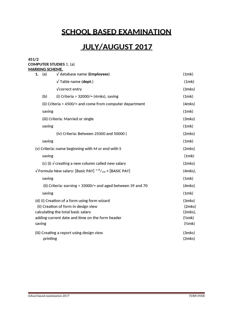 Computer Studies Marking Scheme Paper 2 | PDF