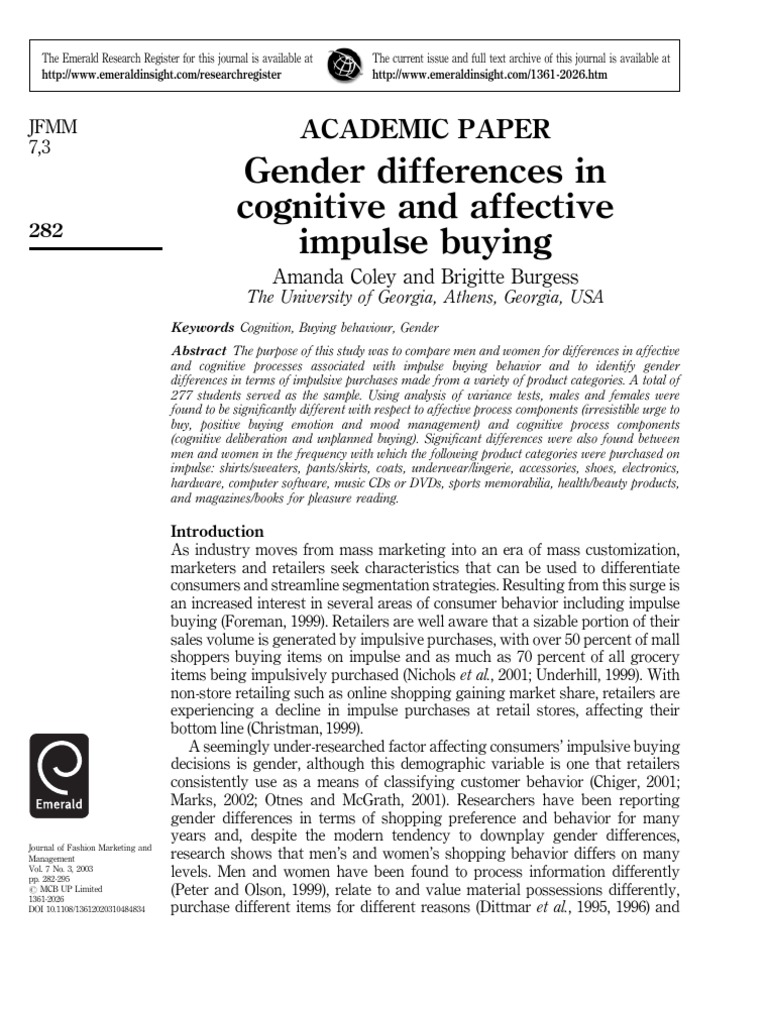 Gender Differences | PDF | Affect (Psychology) | Impulsivity