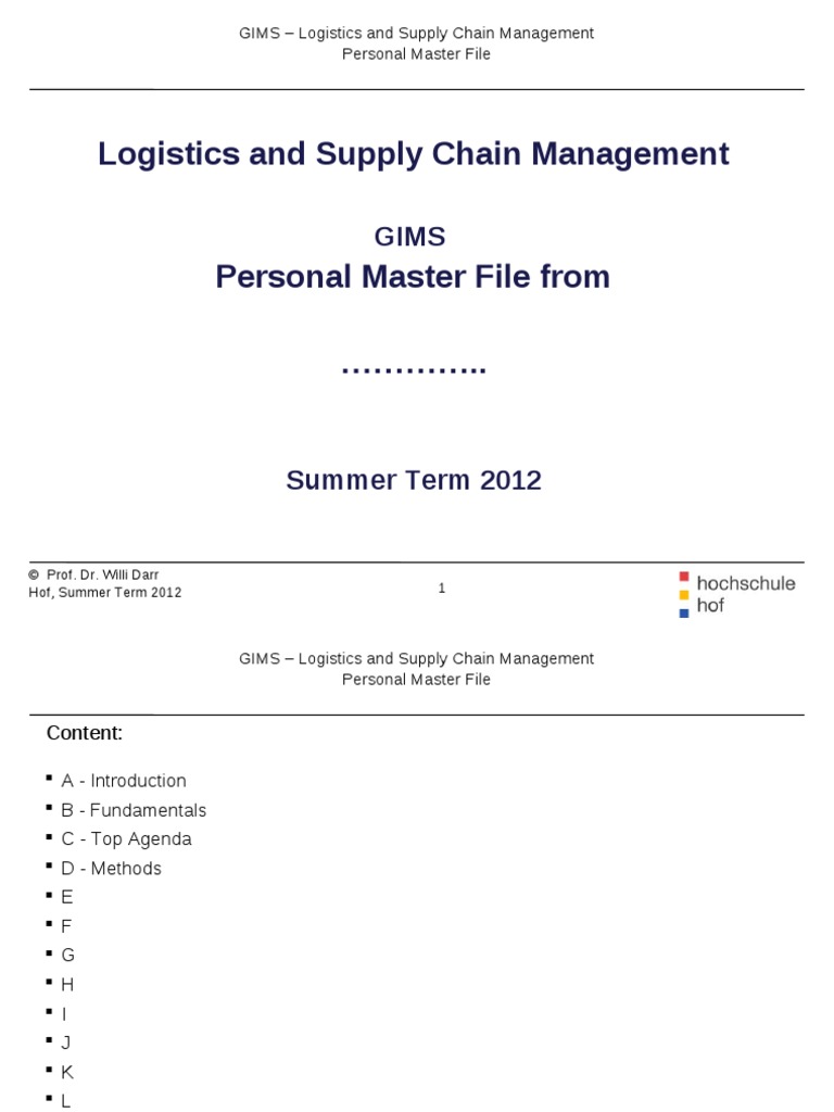GIMS - Logistics and SCM - Personal Master File | PDF | Supply Chain ...