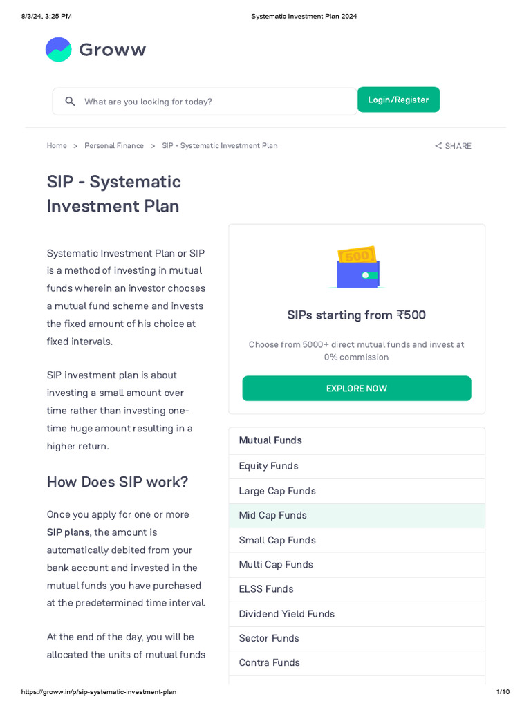 Systematic Investment Plan 2024 | PDF | Investing | Mutual Funds
