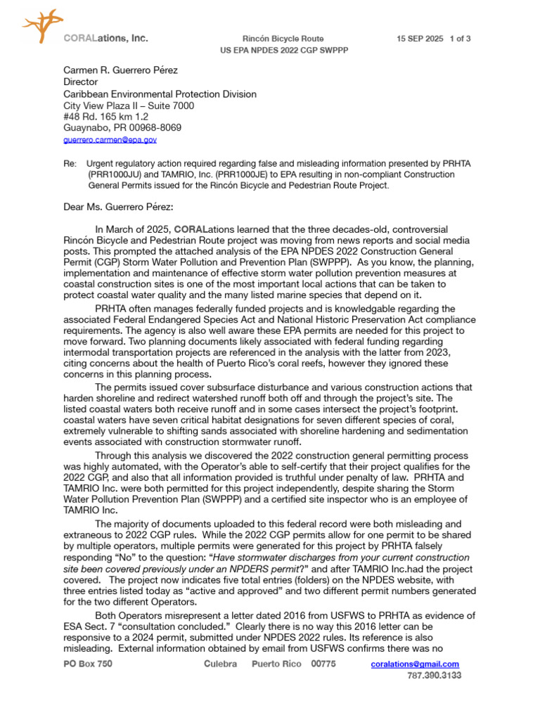 CORALations EPA LETTER Rincon Bicycle | PDF | Clean Water Act | Erosion