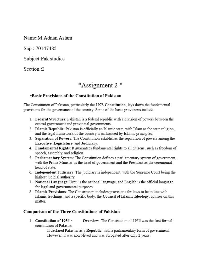 Assignment 4 Pak Studies | PDF | Political Charters | Government