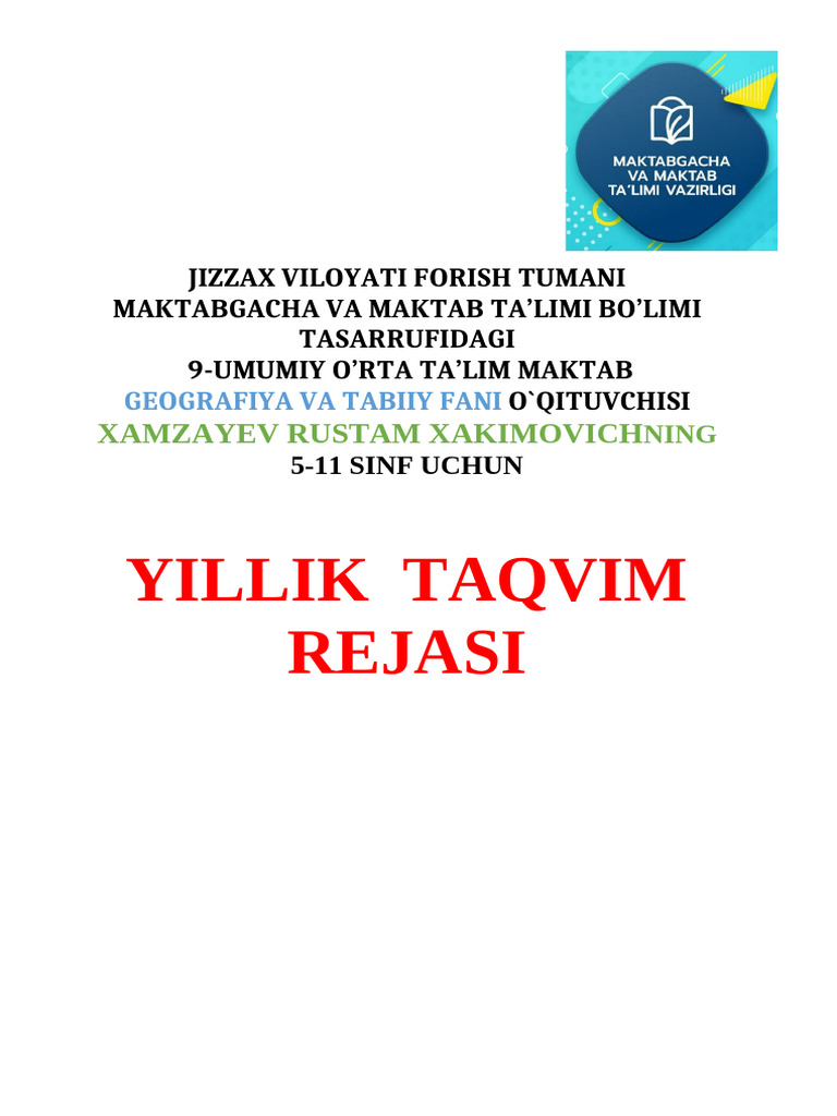 Yillik Ish Reja Usti Albomni | PDF