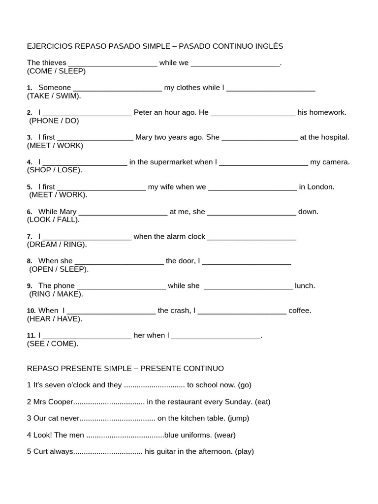 Ejercicios de Pasado y Presente en Inglés | PDF