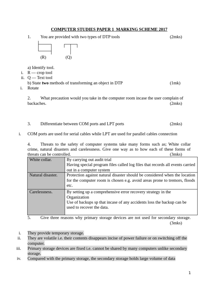 Computer Studies Pp1 Marking Scheme | PDF | Computer Data Storage | Computer File