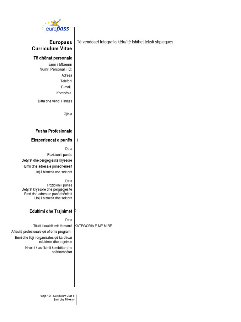 CV Europas Shqip | PDF