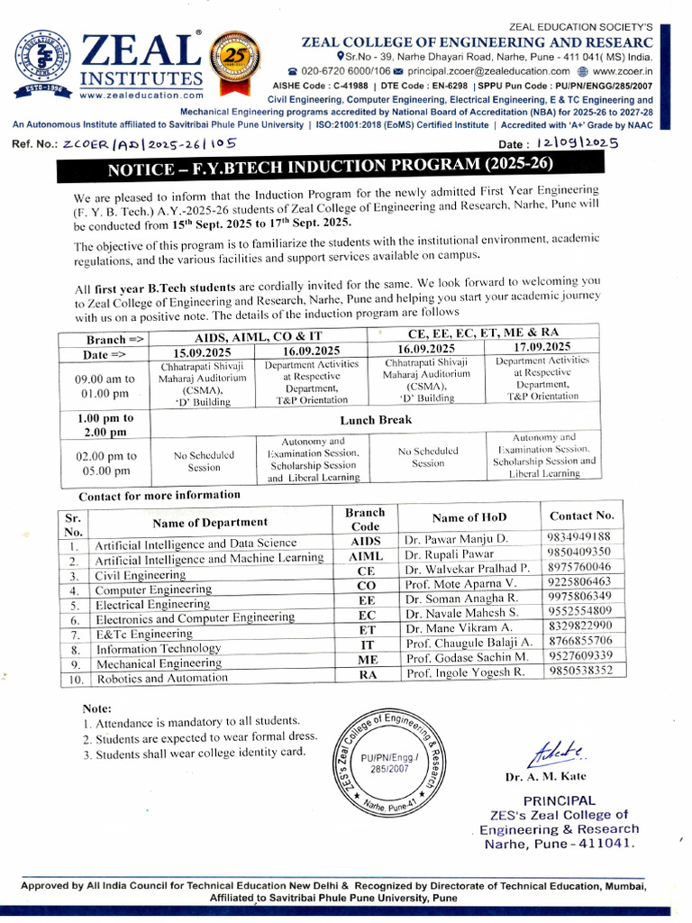 Induction Program 2025-26 SEM-I | PDF | Educational Stages | Vocational Education