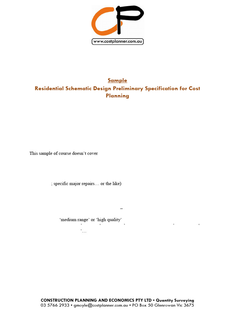 Residential Schematic Design Preliminary Specification for Cost ...