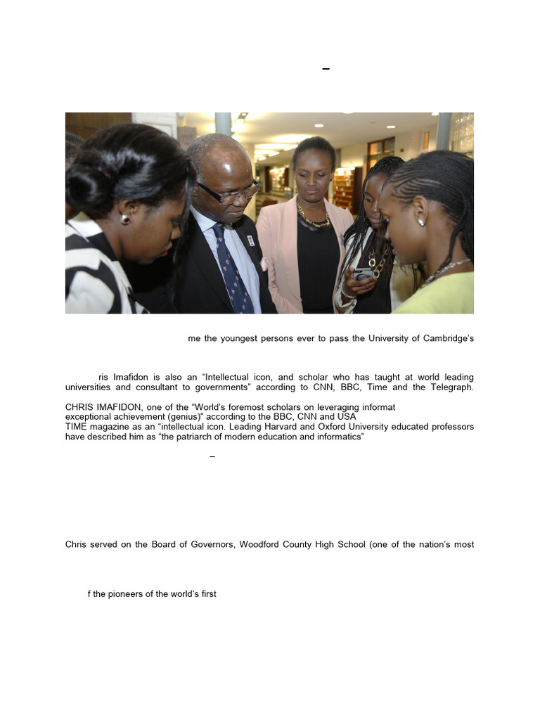 Prof Chris Imafidon: Education Innovator | PDF | University ...