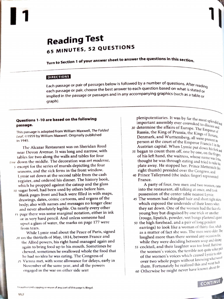 Sat Reading Test + Ans | PDF