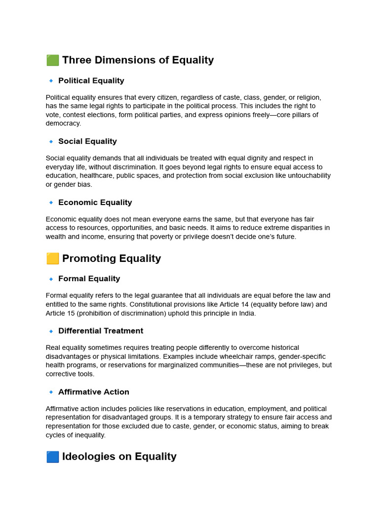 Understanding Equality Dimensions and Elections | PDF | Social Equality ...