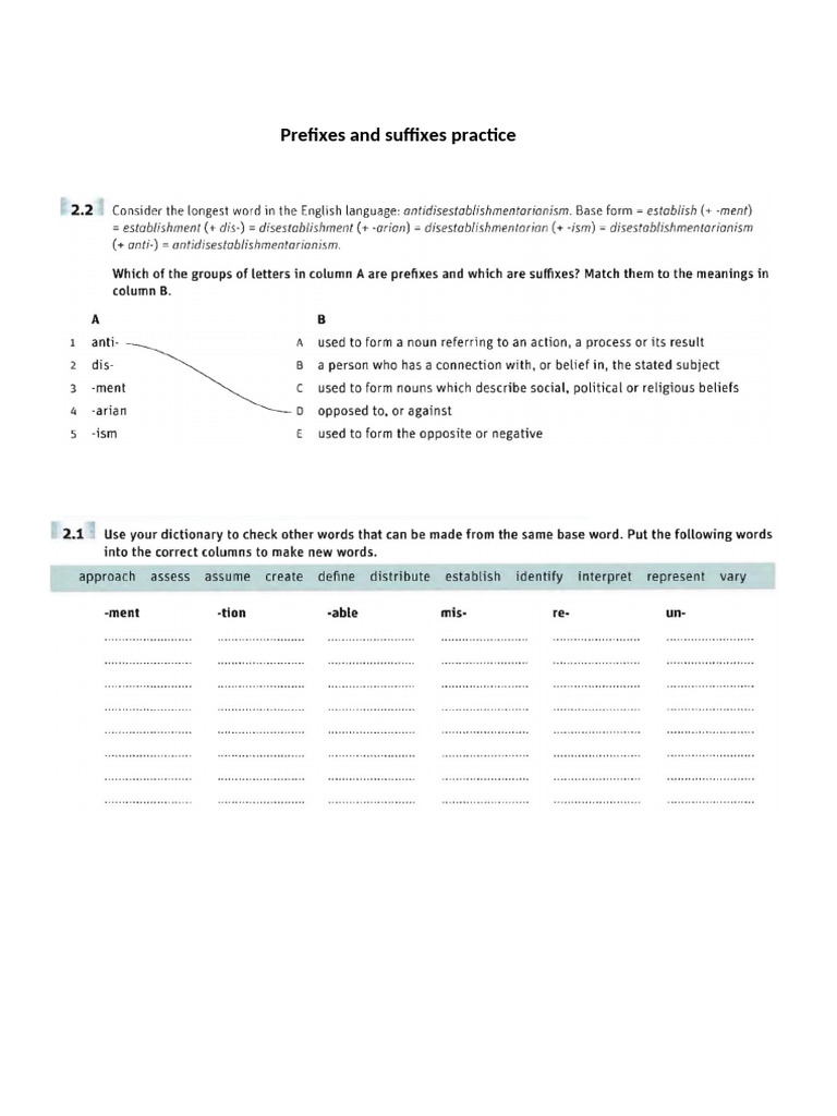 Prefixes and Suffixes Practice | PDF