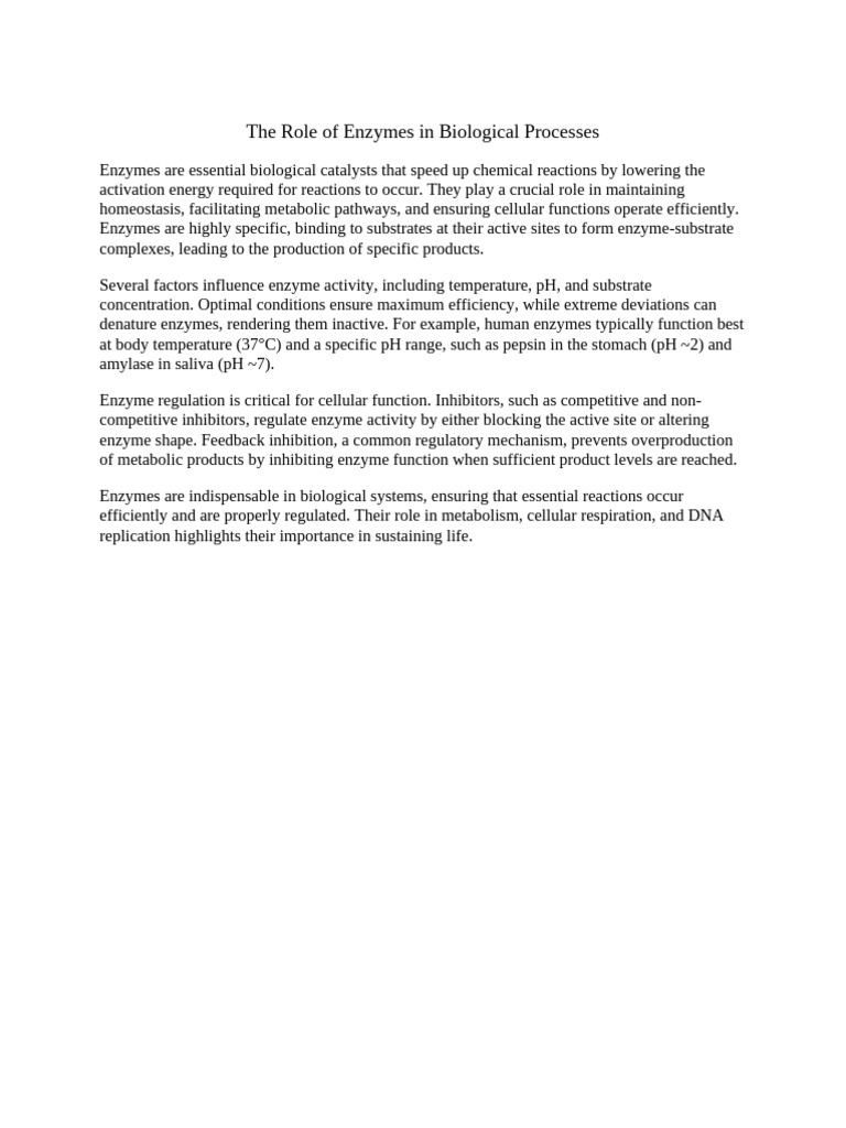The Role of Enzymes in Biological Processes - Test | PDF