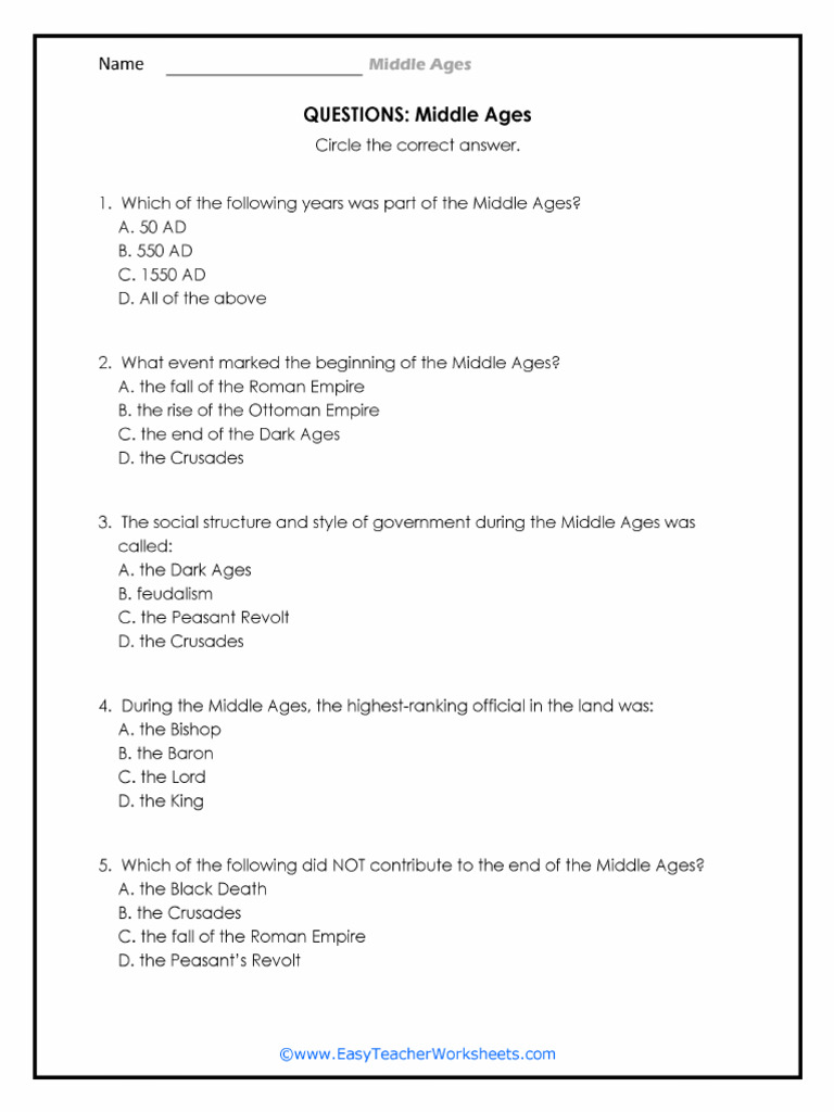 Middle Ages Questions | PDF