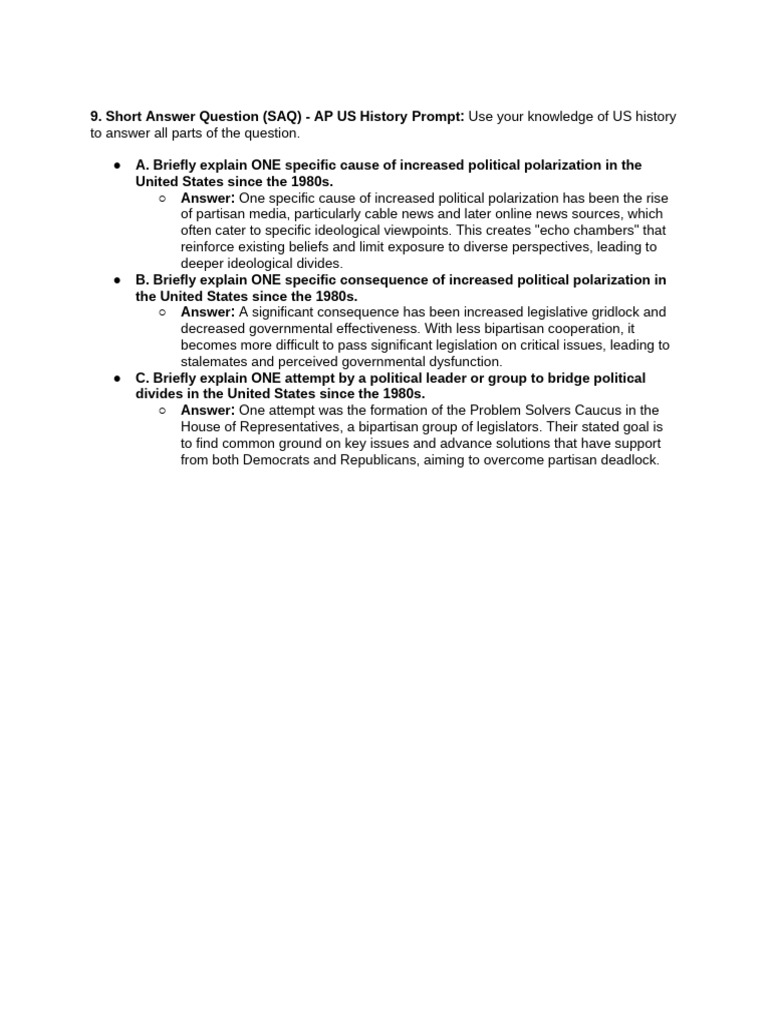 Short Answer Question (SAQ) - AP US History Prompt | PDF