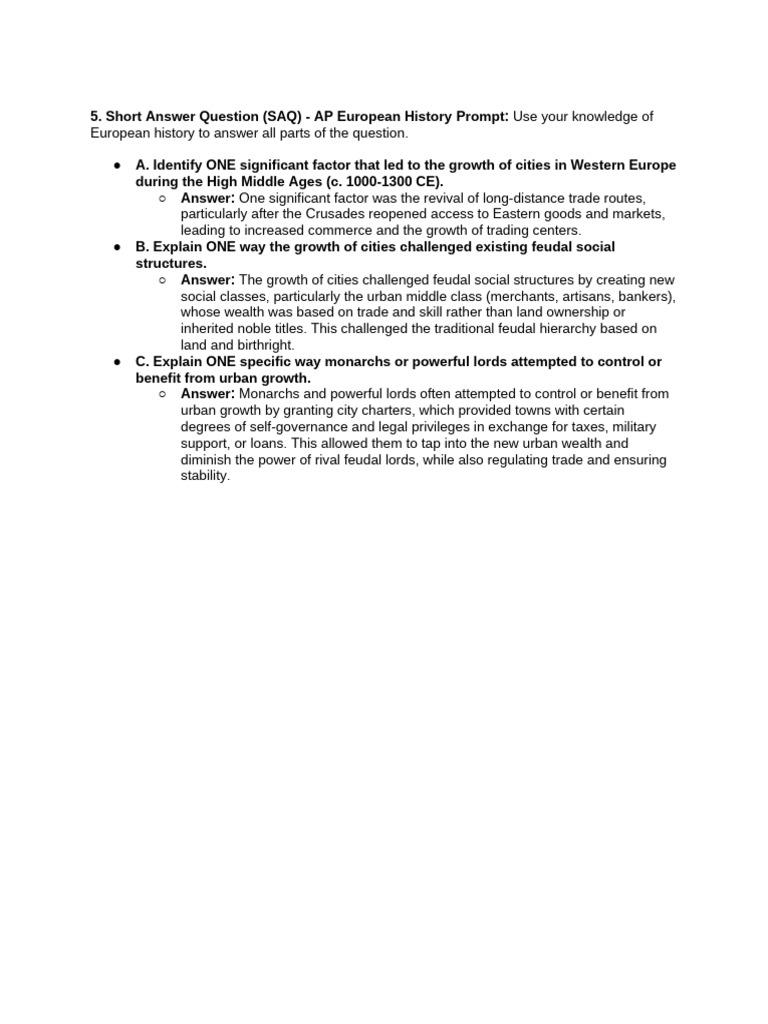SAQ on Urban Growth in High Middle Ages | PDF